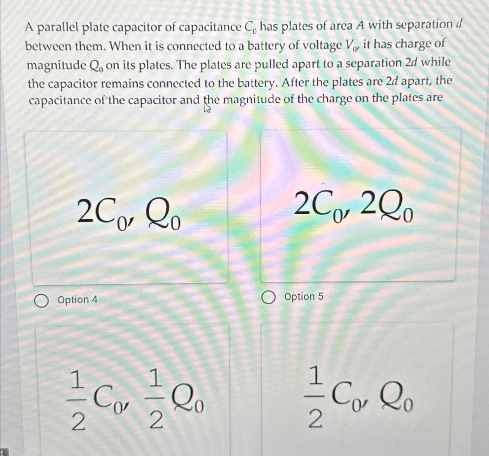 Solved A parallel plate capacitor of capacitance C0 ﻿has | Chegg.com