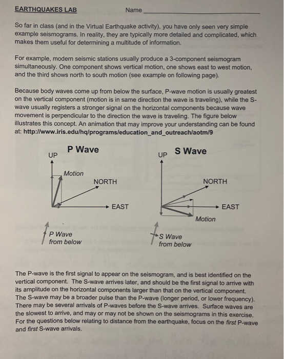 Solved EARTHQUAKES LAB Name So far in class (and in the | Chegg.com