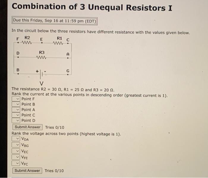 Solved Combination of 3 Unequal Resistors I In the circuit | Chegg.com
