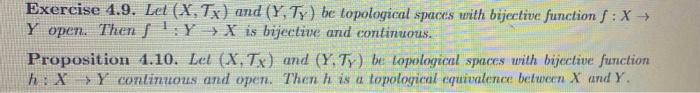Solved Exercise 4.9. Let (X, Tx) and (Y. Ty be topological | Chegg.com