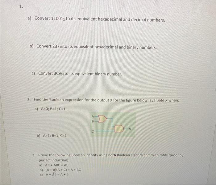 Solved 1. a) Convert 110012 to its equivalent hexadecimal | Chegg.com