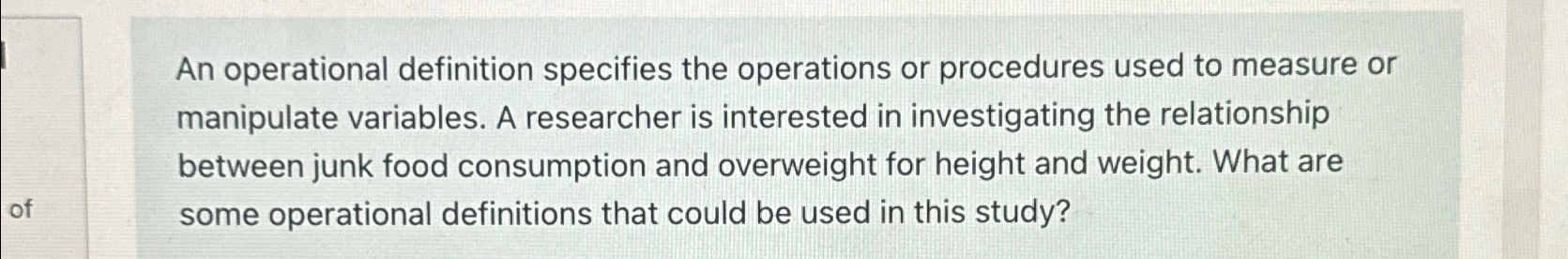 Solved An operational definition specifies the operations or | Chegg.com