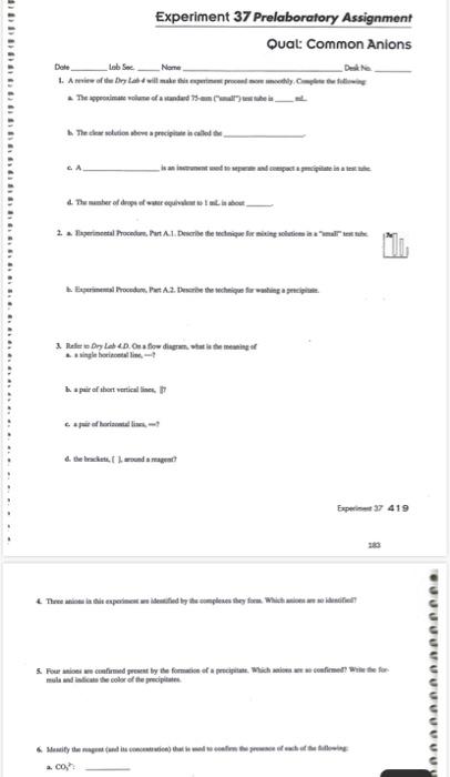 Solved Experiment 37 Prelaboratory Assignment Qual: Common | Chegg.com