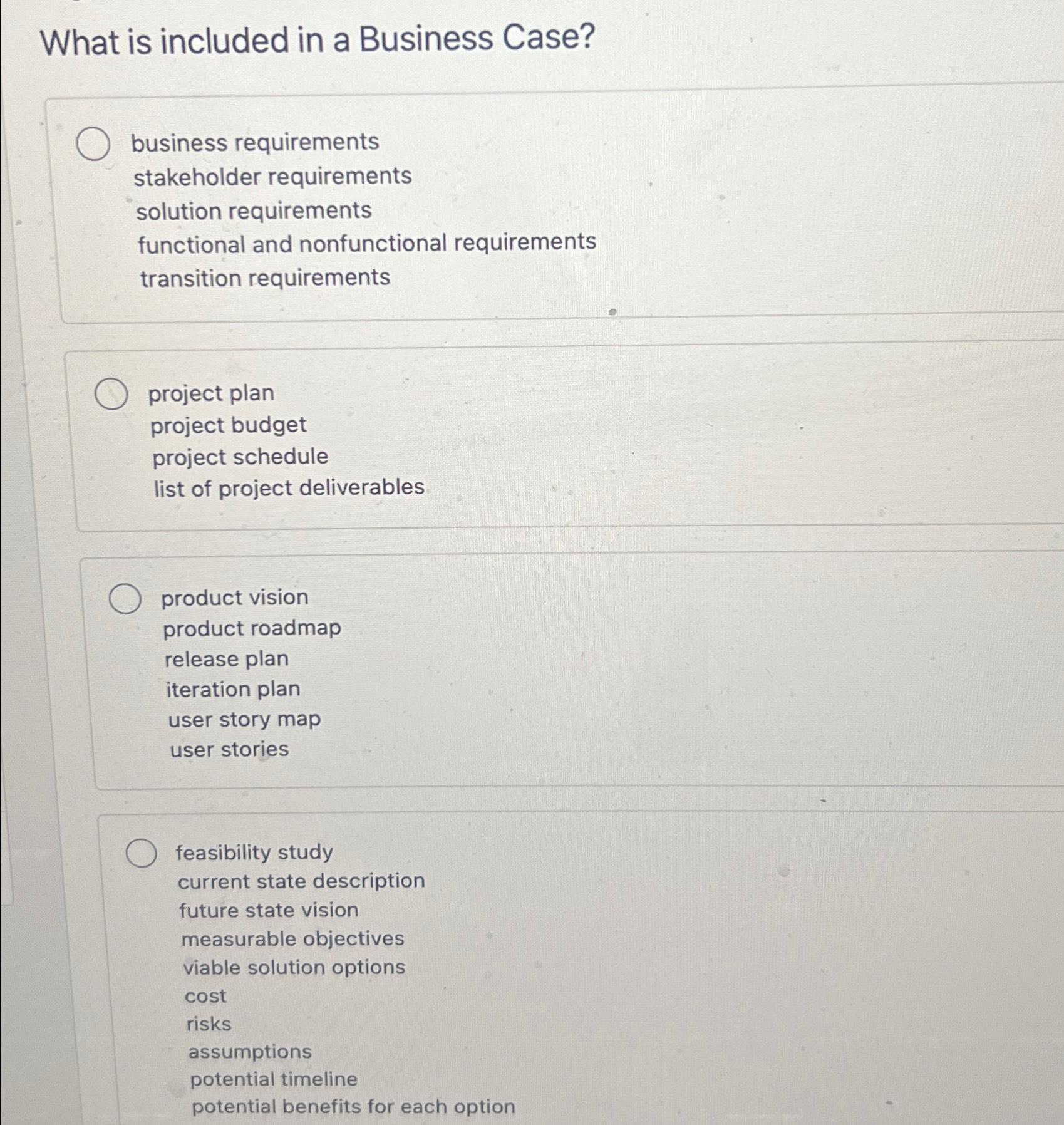 Solved What is included in a Business Case?business | Chegg.com
