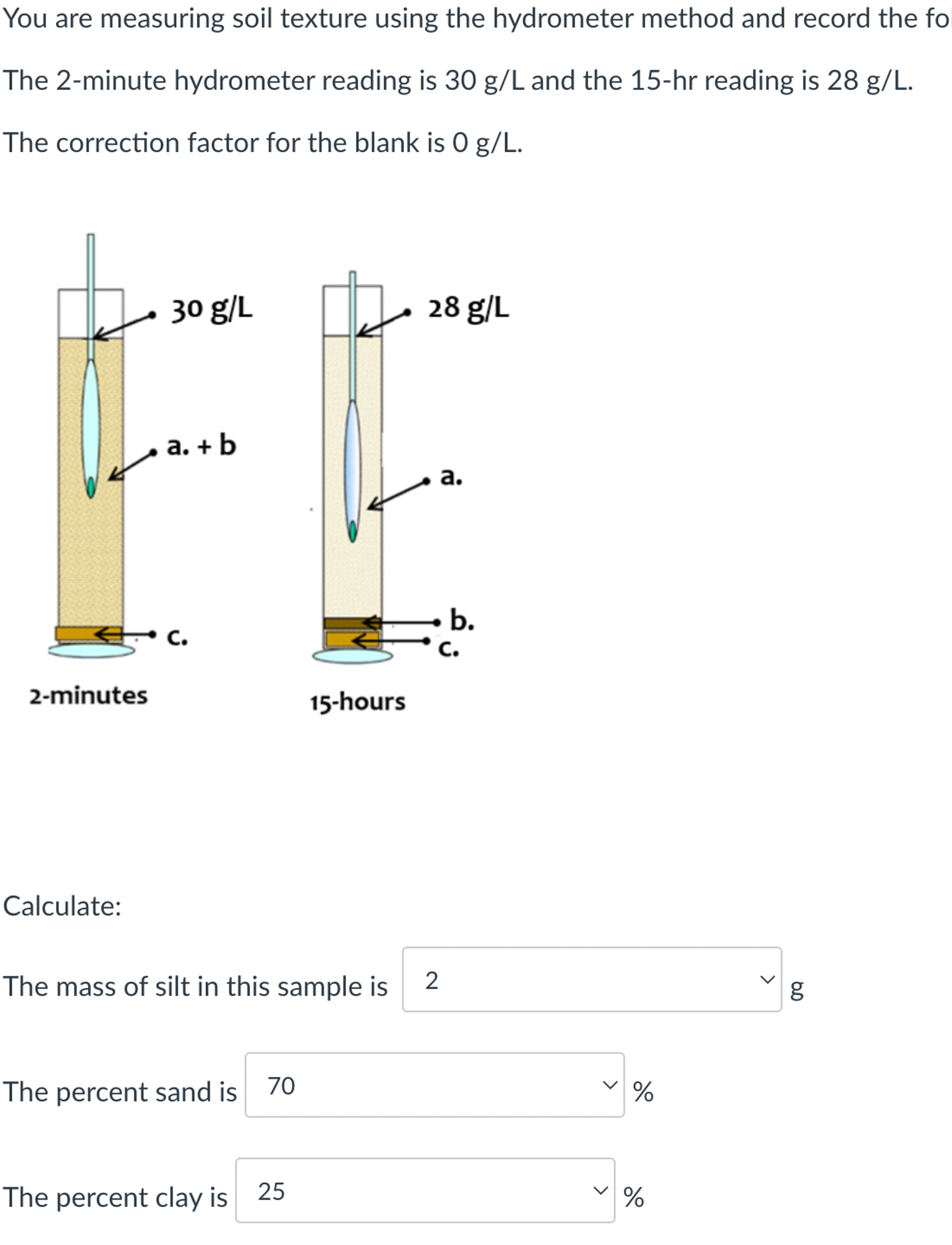 Solved You are measuring soil texture using the hydrometer | Chegg.com