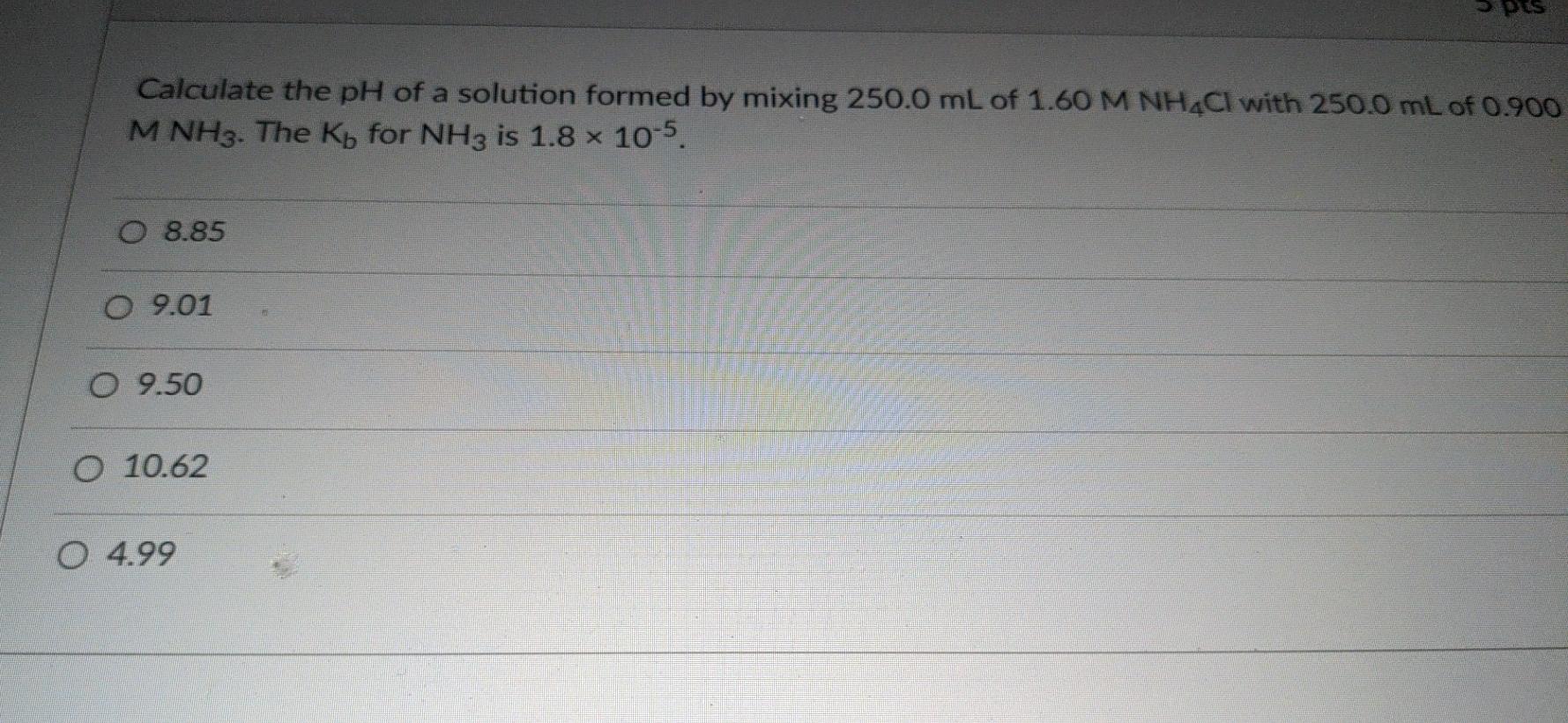 Solved 250 mL of both 1.6 M NH4Cl and .900 M NH3 | Chegg.com