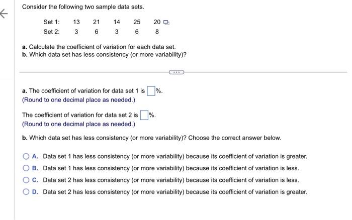 Solved Consider the following two sample data sets. a. | Chegg.com