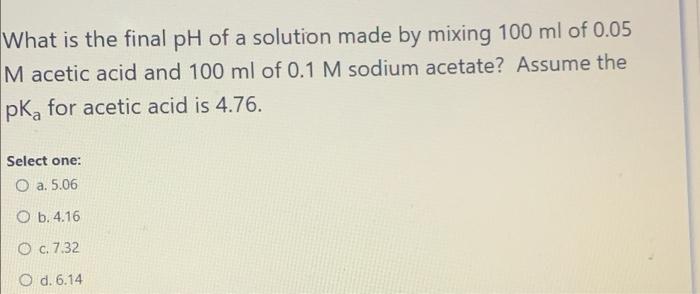 Solved What is the final pH of a solution made by mixing 100 | Chegg.com