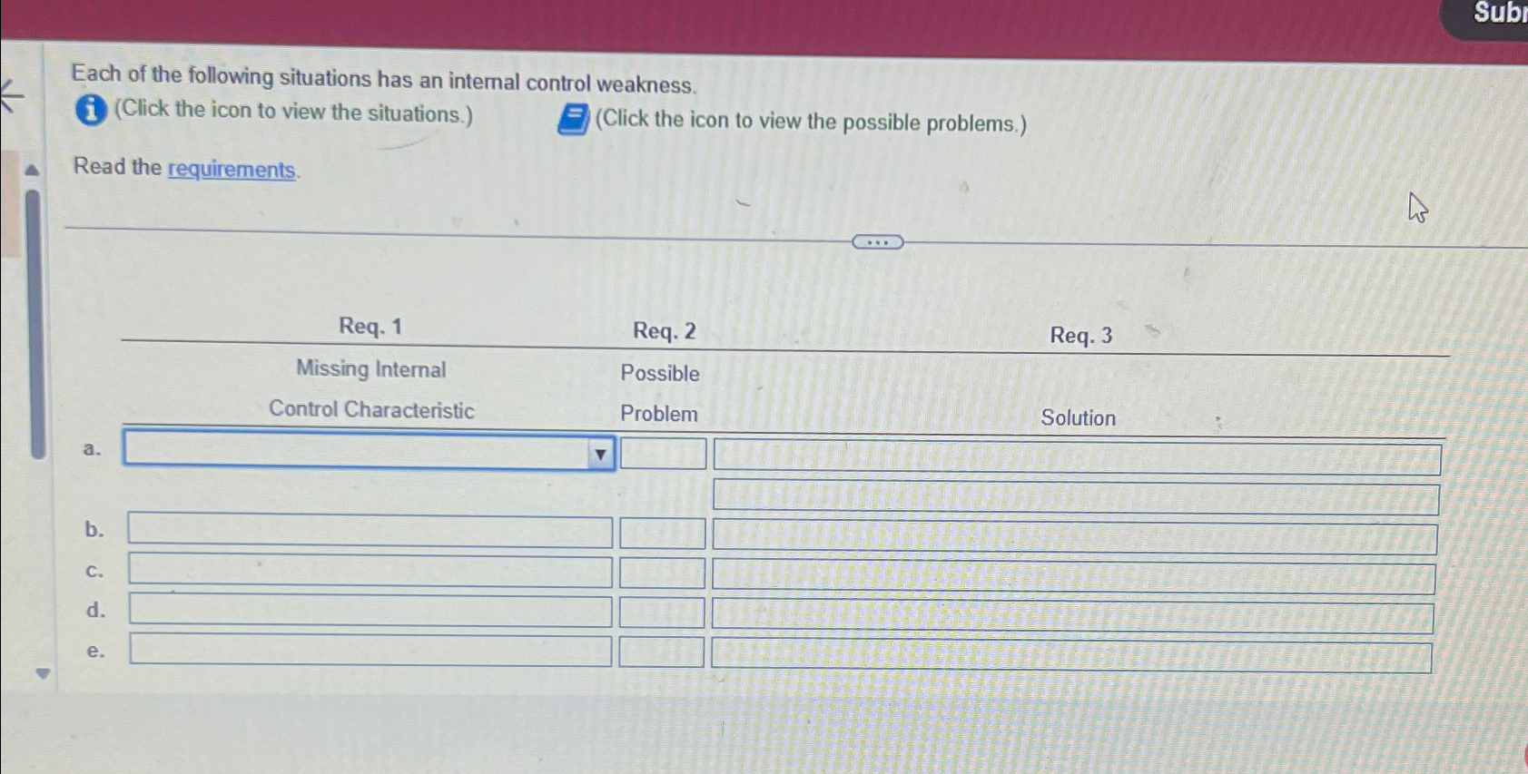 SubrEach of the following situations has an internal | Chegg.com