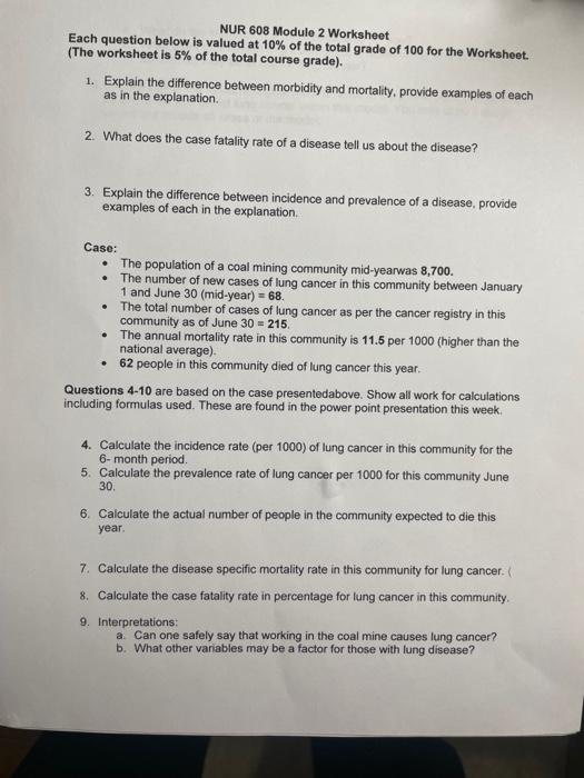 NUR 608 Module 2 Worksheet Each question below is | Chegg.com
