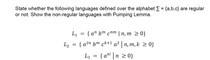 Solved State whether the following languages defined over | Chegg.com