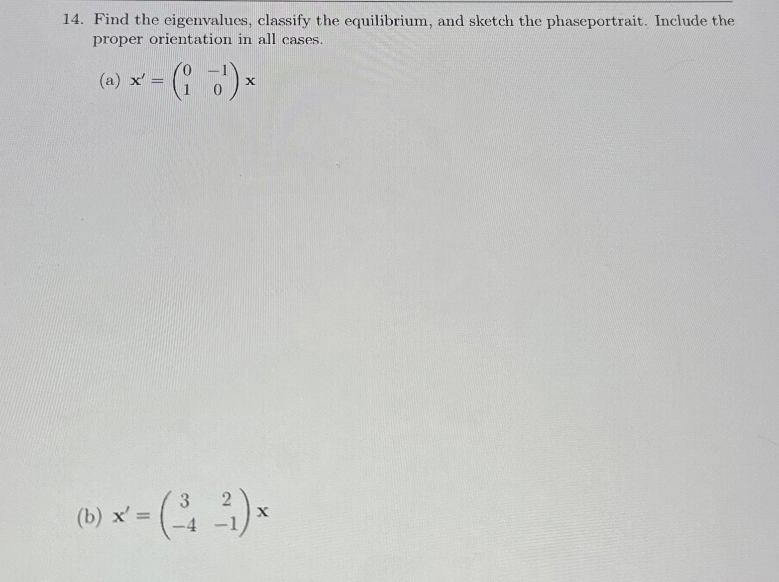 Find the eigenvalues, classify the equilibrium, and | Chegg.com