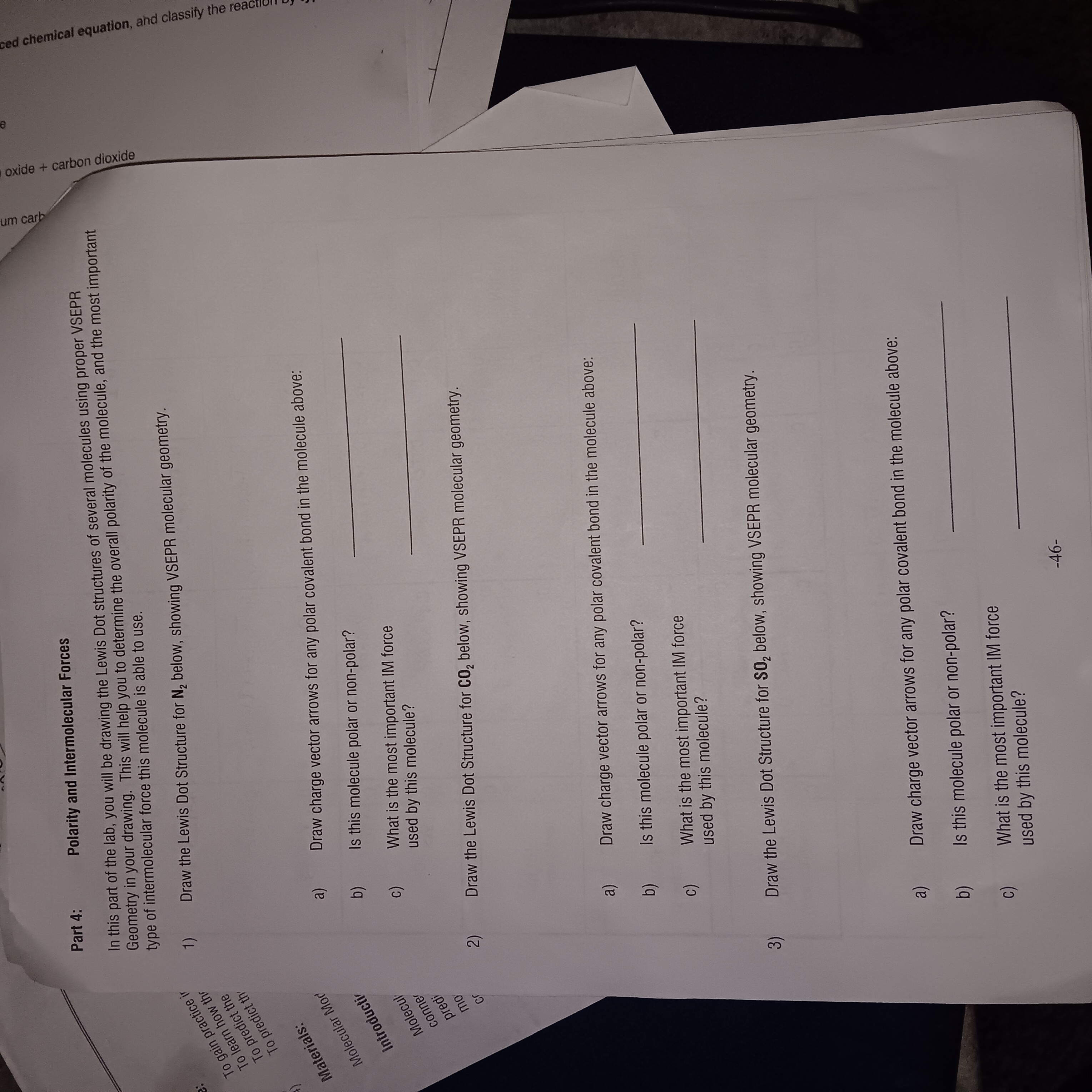 Solved Part 4: , ﻿Polarity and Intermolecular ForcesIn this | Chegg.com