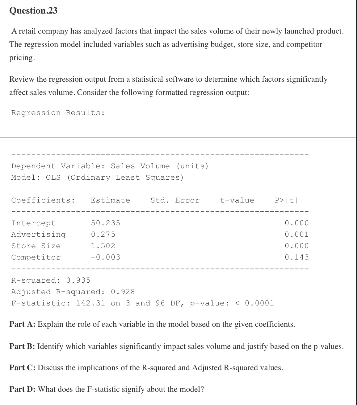 Solved Question.23A retail company has analyzed factors that | Chegg.com