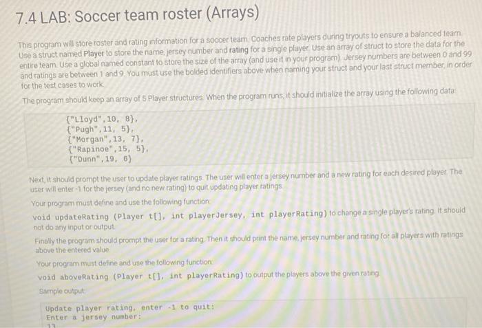 Solved 7 4 Lab Soccer Team Roster Arrays This Program