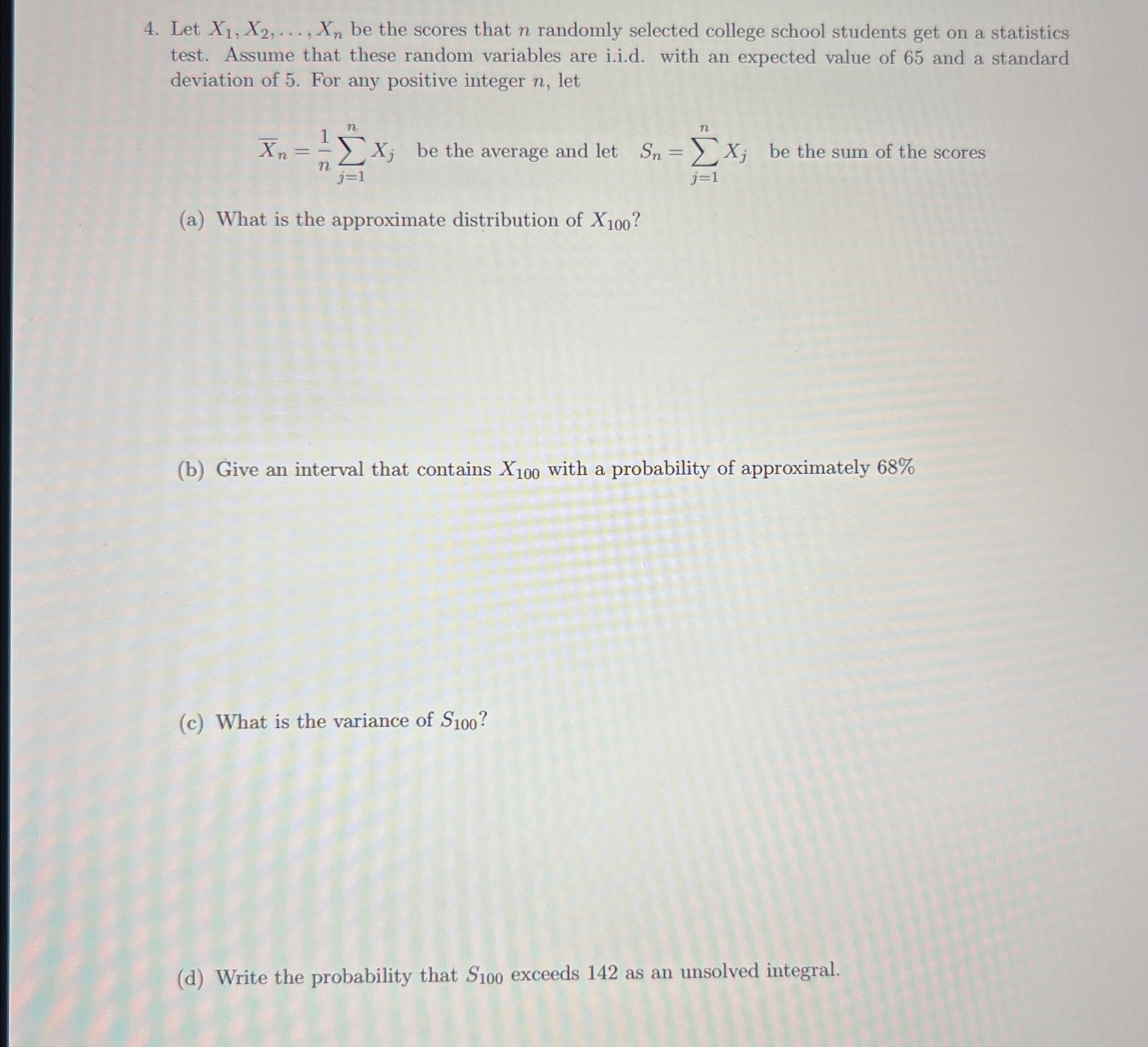 Solved Let x1,x2,dots,xn ﻿be the scores that n ﻿randomly | Chegg.com