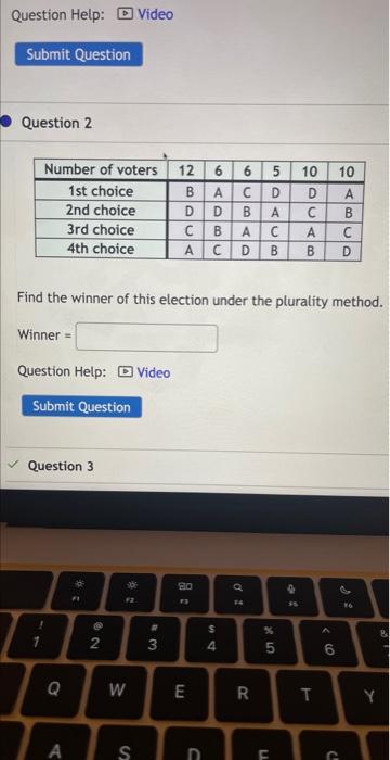 Solved Find the winner of this election under the plurality | Chegg.com