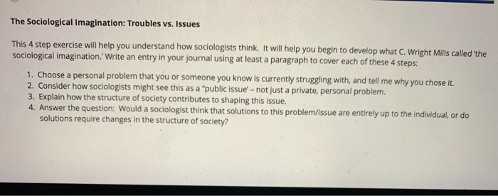Solved The Sociological Imagination: Troubles vs. Issues | Chegg.com