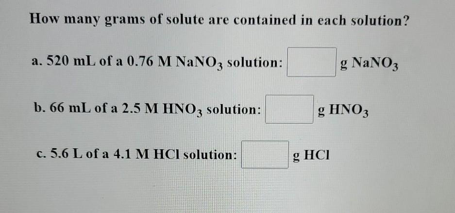 Solved How many grams of solute are contained in each | Chegg.com