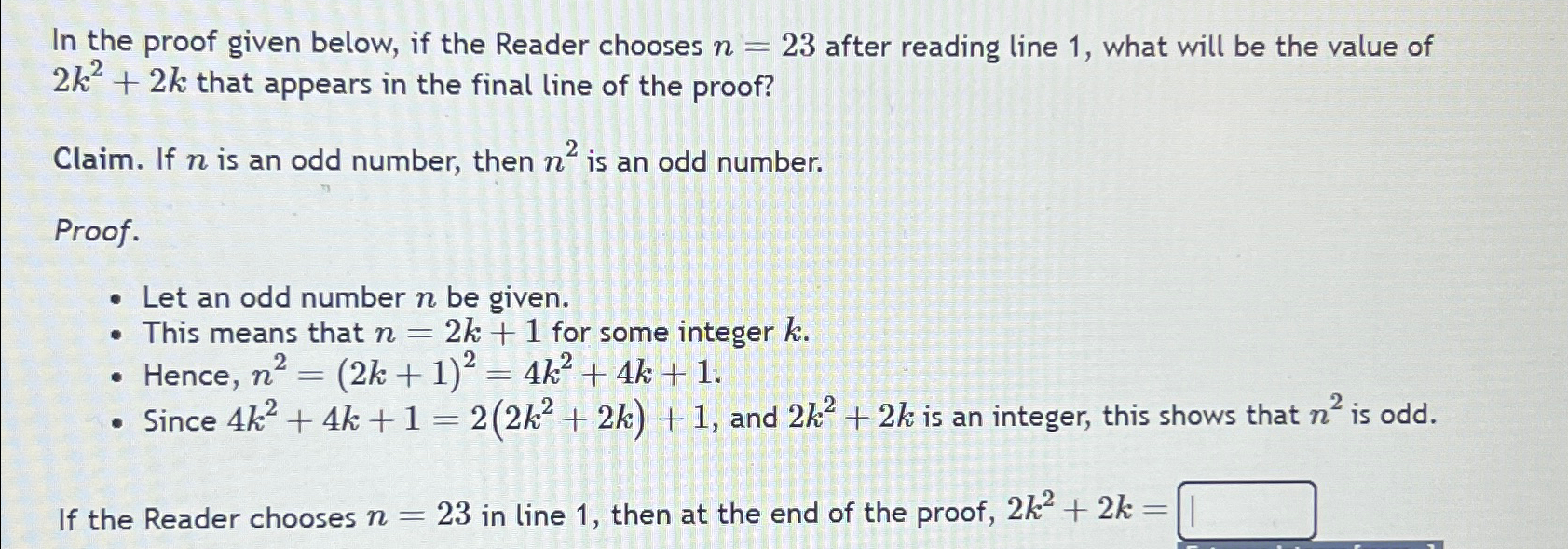 Solved In the proof given below, if the Reader chooses n=23 | Chegg.com