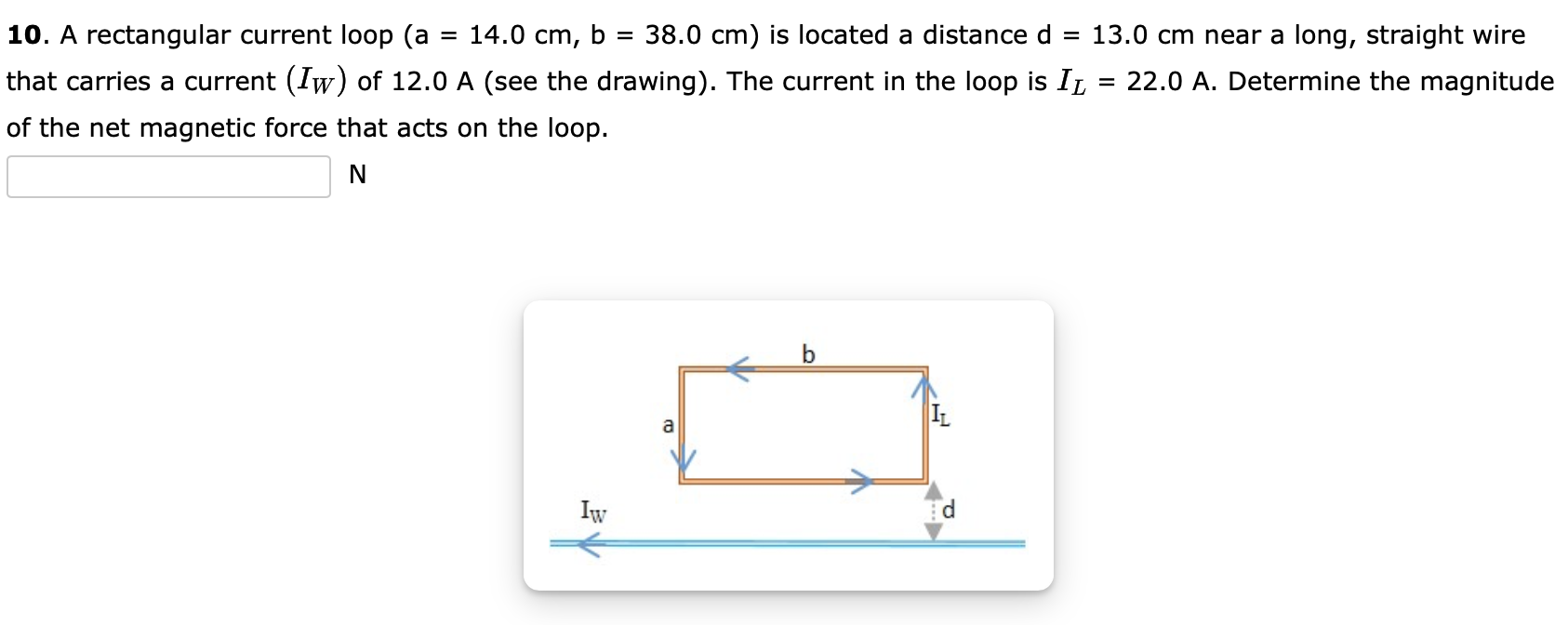 Solved A rectangular current loop (a=14.0cm,b=38.0cm) is | Chegg.com