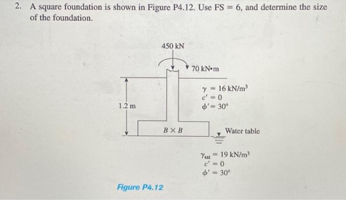 Solved 2. A square foundation is shown in Figure P4.12. Use | Chegg.com