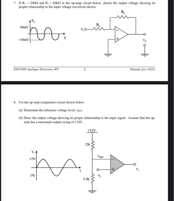 Solved 7. If R1=300Ω and Rf=60kΩ in the op-amp circuit | Chegg.com
