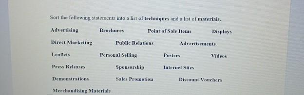 Solved Sort the following statements into a list of | Chegg.com