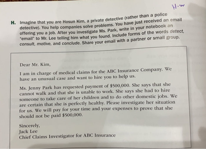 How H. Imagine that you are Hosun Kim, a private | Chegg.com