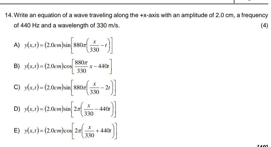 Solved 14 Write An Equation Of A Wave Traveling Along The