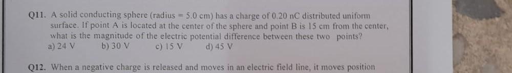 Solved Q11. A solid conducting sphere (radius =5.0 cm ) has | Chegg.com
