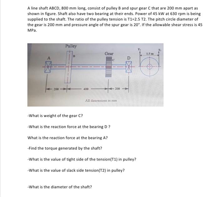Solved A line shaft ABCD, 800 mm long, consist of pulley B | Chegg.com