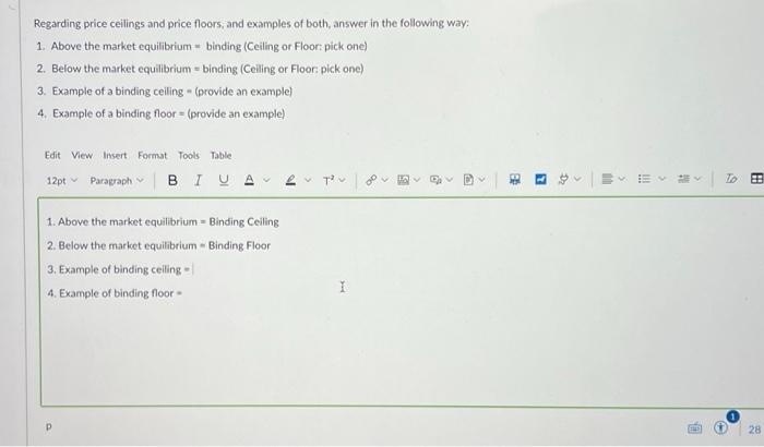 Solved Regarding price ceilings and price floors, and | Chegg.com