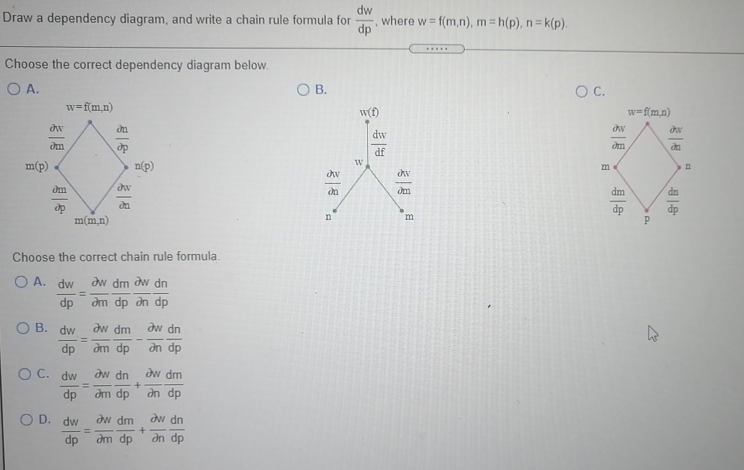 Solved dw Draw a dependency diagram, and write a chain rule | Chegg.com