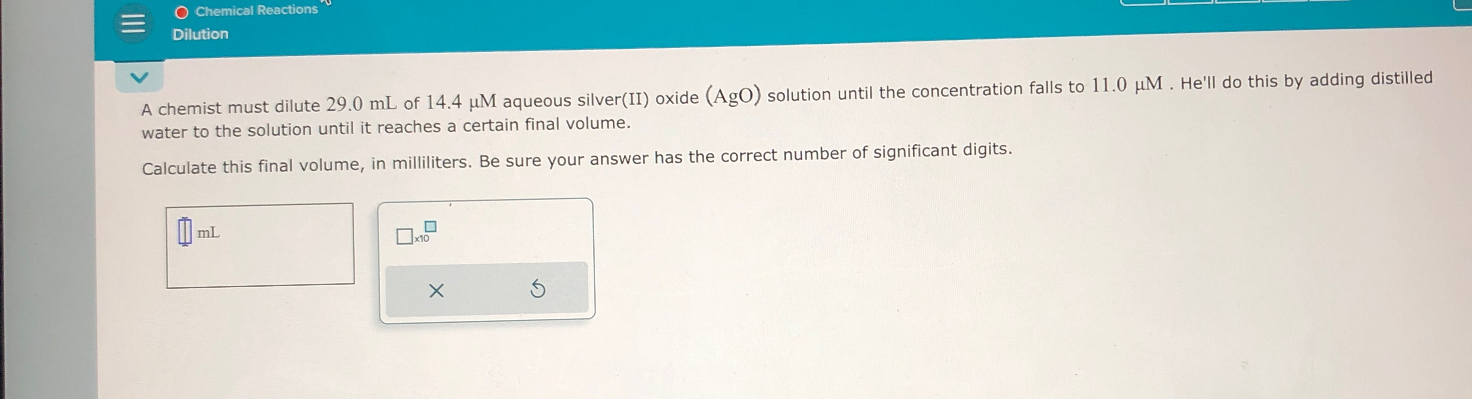 Solved Chemical ReactionsDilutionA chemist must dilute | Chegg.com