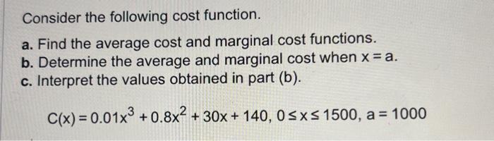 Solved Consider the following cost function. a. Find the | Chegg.com