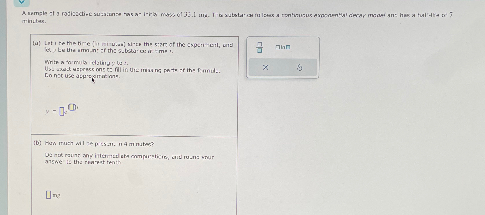 Solved A sample of a radioactive substance has an initial | Chegg.com