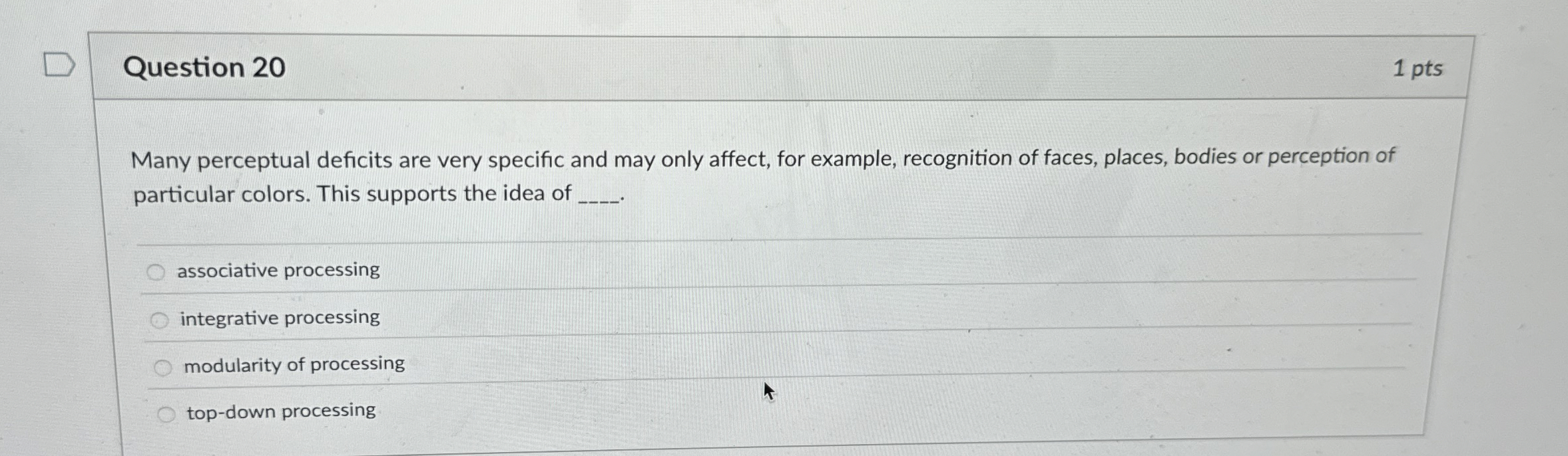 Solved Question 20Many perceptual deficits are very specific | Chegg.com