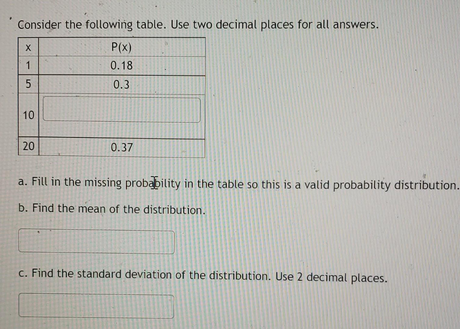 Solved Consider the following table. Use two decimal places | Chegg.com