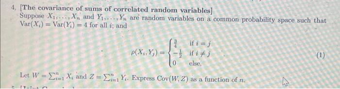 Solved 4. [The covariance of sums of correlated random | Chegg.com