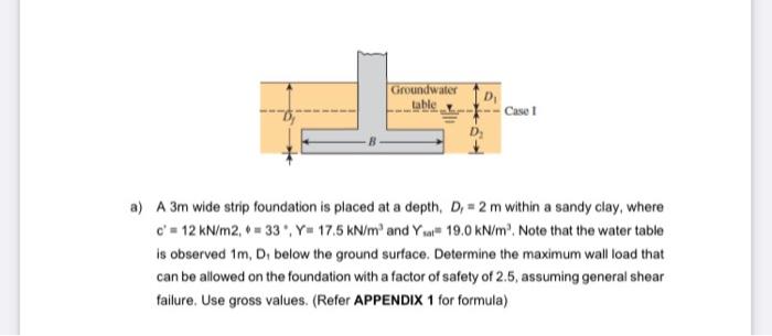 Solved a) A 3 m wide strip foundation is placed at a depth, | Chegg.com