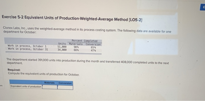 Solved C Exercise 5-2 Equivalent Units of | Chegg.com