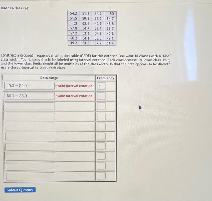 Solved Here is a data set: Construct a grouped frequency | Chegg.com