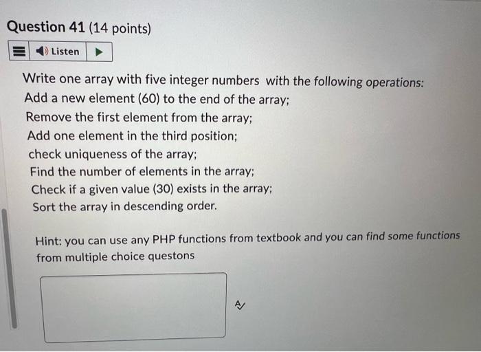 Solved Write One Array With Five Integer Numbers With The 5142