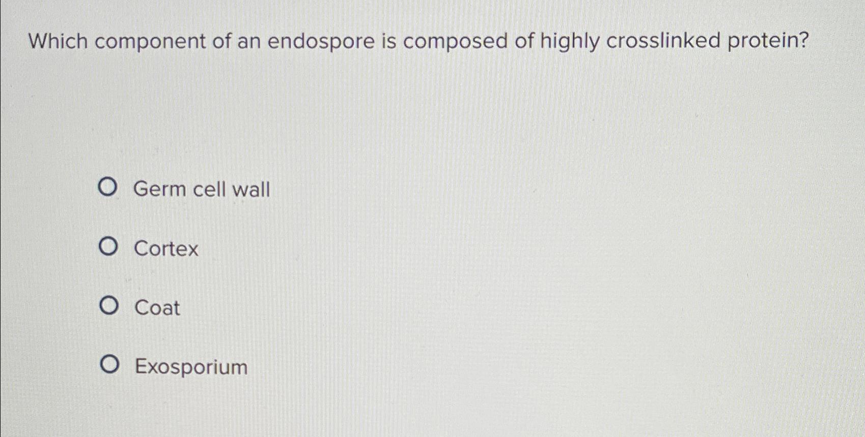 Solved Which component of an endospore is composed of highly | Chegg.com