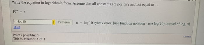 Solved Write the equation in logarithmic form. Assume that | Chegg.com