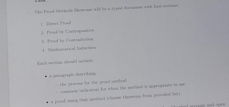 Solved The Proof Methods Showcase will be a typed document | Chegg.com