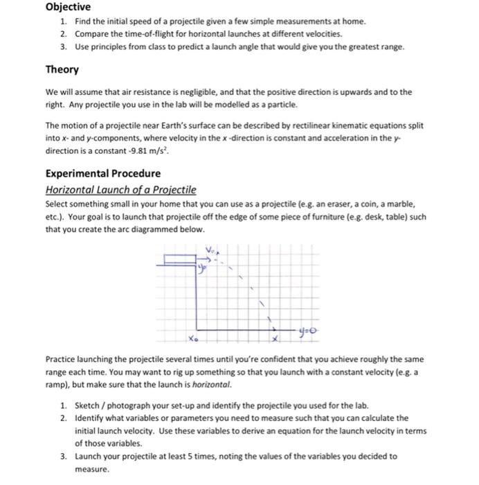 Solved Objective 1. Find the initial speed of a projectile | Chegg.com