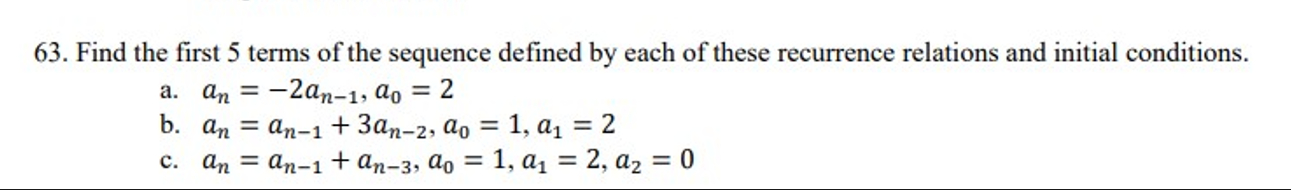 Solved Find the first 5 ﻿terms of the sequence defined by | Chegg.com