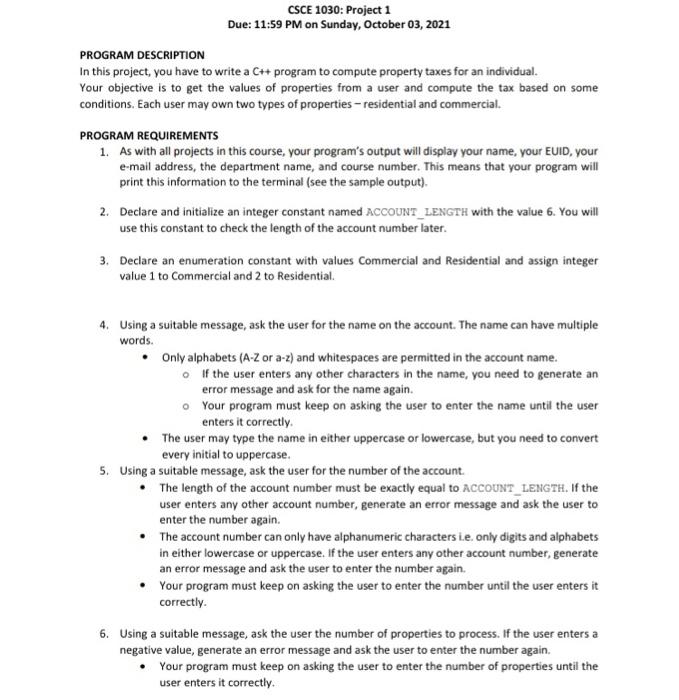 CSCE 1030: Project 1 Due: 11:59 PM on Sunday, October | Chegg.com